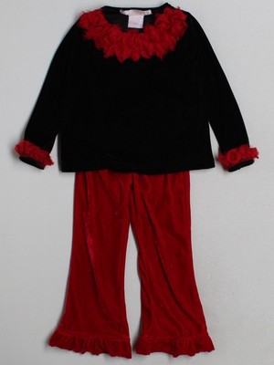 Toddler Greggy Girl Black Velour Red Rosette Holiday Top Pants Set Size ...