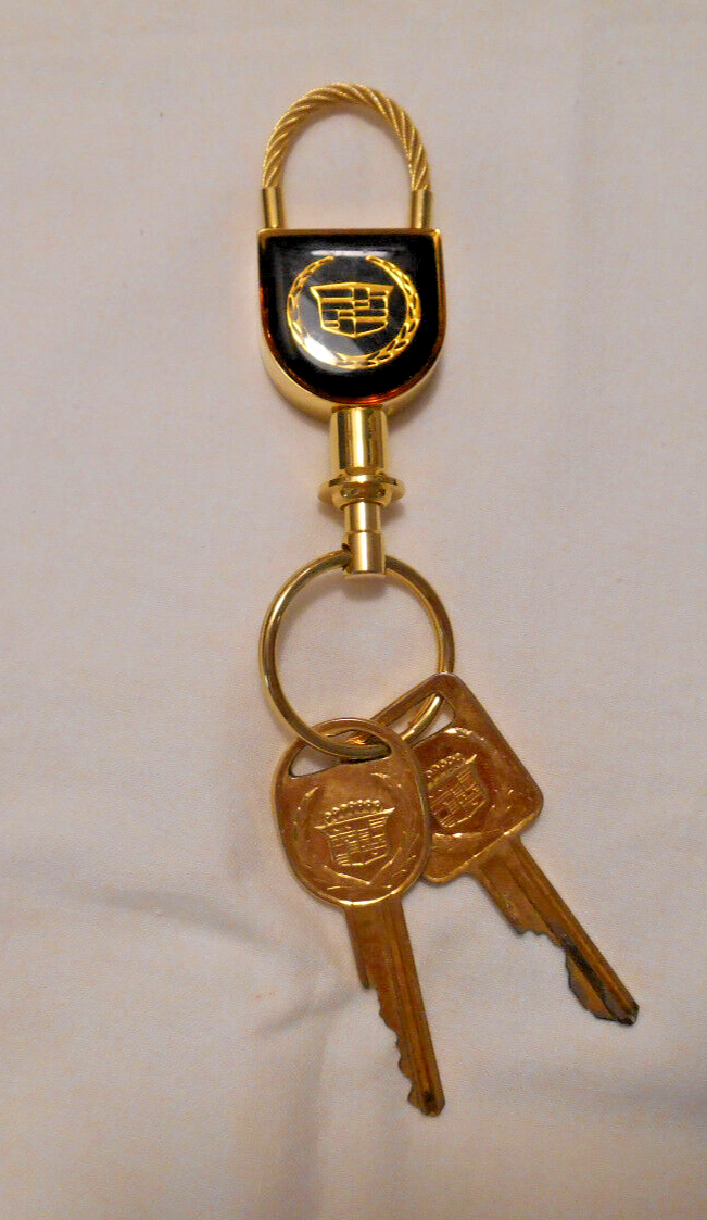 Vintage 80's Crest Cadillac Gold Plated Key Ring Chain Fob 2 Original ...