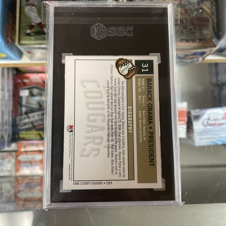 Barack Obama 2009 Grandstand Kane County Cougars SGC 9 Mint Rookie Card ...