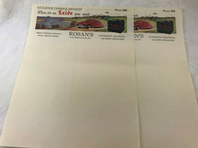 VINTAGE LETTERHEAD - 2 PIECES - ROSAN'S BENDIGO - EXIDE BATTERIES ...
