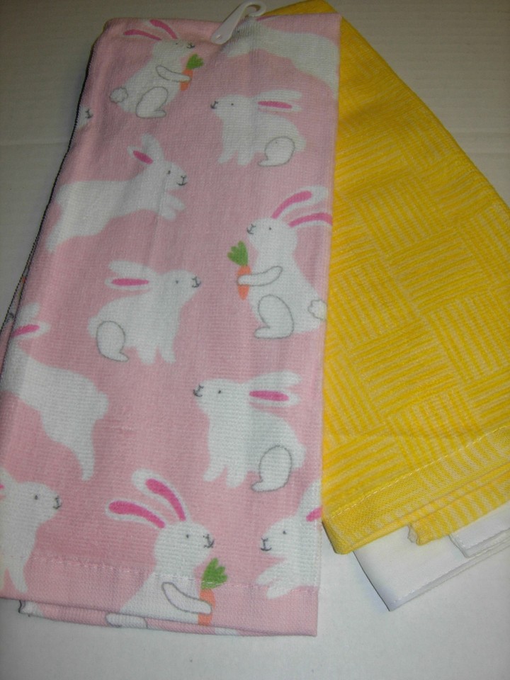 2pc Kohl's Kitchen Dish Towels Decorate Easter Bunny Rabbits Spring ...