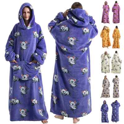 Adult Extra Long Oversized Hoodie Blanket Sherpa Fleece Comfy Hooded ...