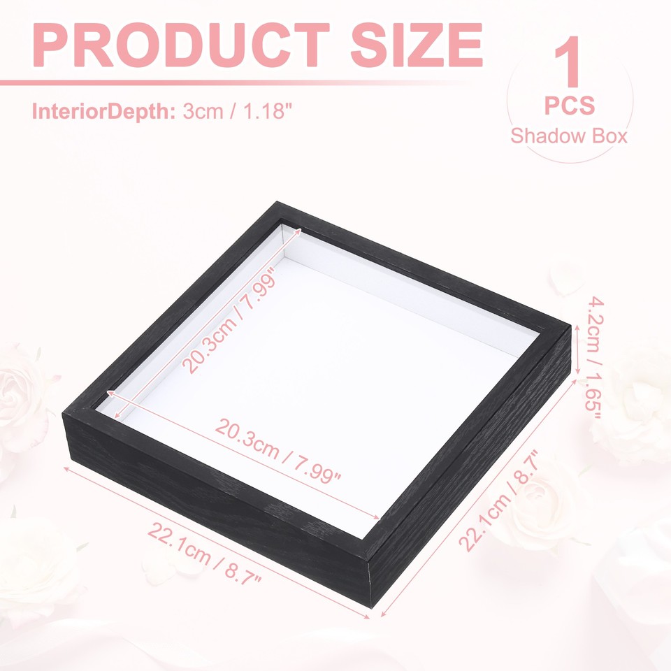8x8 Inch Shadow Box Display Frame 3cm Deep Photo Shadow Box Black | eBay