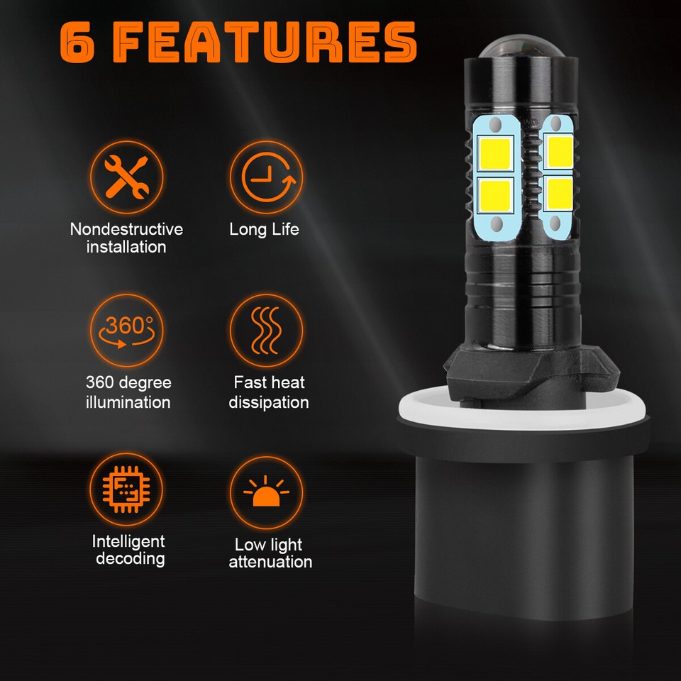 2PC 880 LED Fog/Driving Light Bulb 6000K Xenon White High Power 890 892 ...