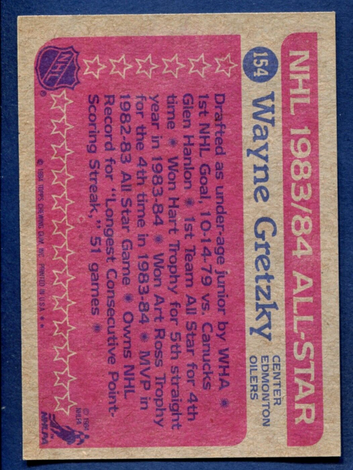 1984-85 Topps Wayne Gretzky All Star #154 NM-MT or Better | eBay