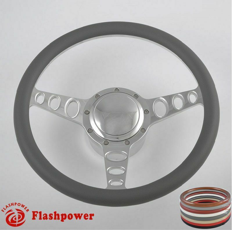 14" Billet Aluminum 9 Hole Steering Wheel Kit w/ Horn Button & Adapter ...
