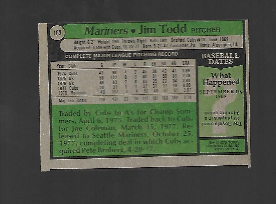 1979 Topps #103 Jim Todd Seattle Mariners VG-EX | eBay