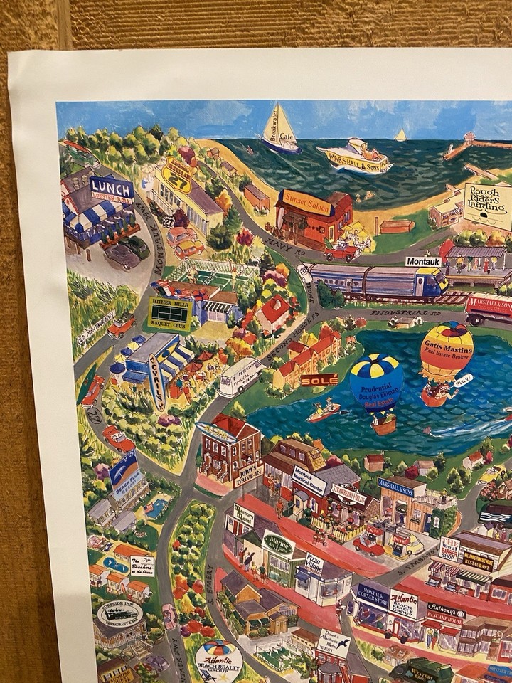 MONTAUK Village Cartoon Print Poster Christine Lidrbauch WMS Design 28 ...