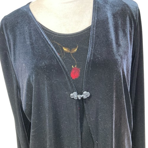 VTG Kathie Lee Velvet Black Red Rose Skirt & Top Set Large Dark ...