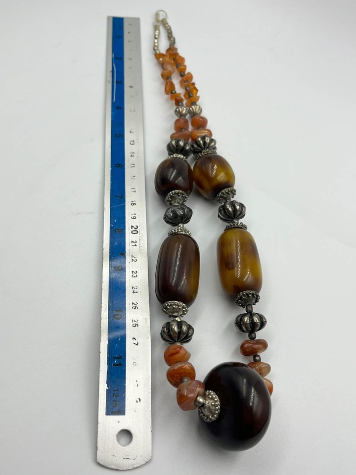 Unique Vintage and Tibetan necklace with Amber and Agate stone Tibetan ...