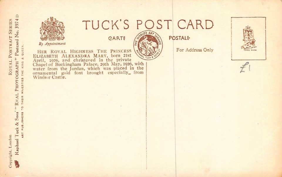 H.R.H. Princess Elizabeth Baby Royalty Tucks 3974D Postcard (B658) RP ...