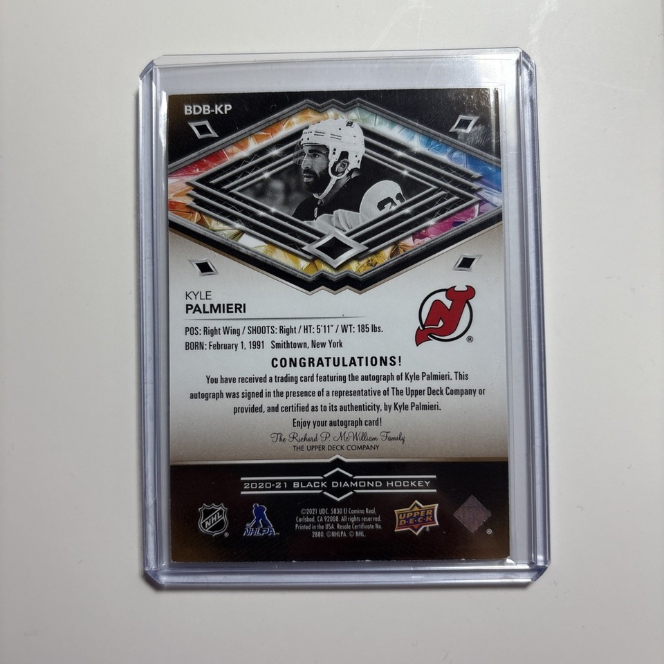 Kyle Palmieri - 2020-21 Upper Deck Black Diamond - Pure Black Auto ...