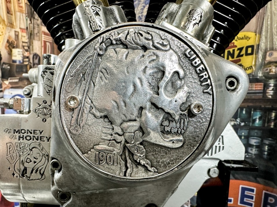 Gilroy Indian Motorcycle Skull Chief Carved Buffalo Nickel Points ...