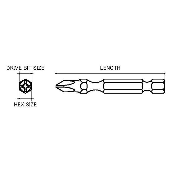 Qty 50 Phillips Power Bit PH2 x 75mm Impact Driver TXDIPPHS20075 Hobson ...