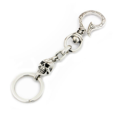 925 Sterling Silver Skull Hook Keychain Mens Biker Punk Keyring Belt ...