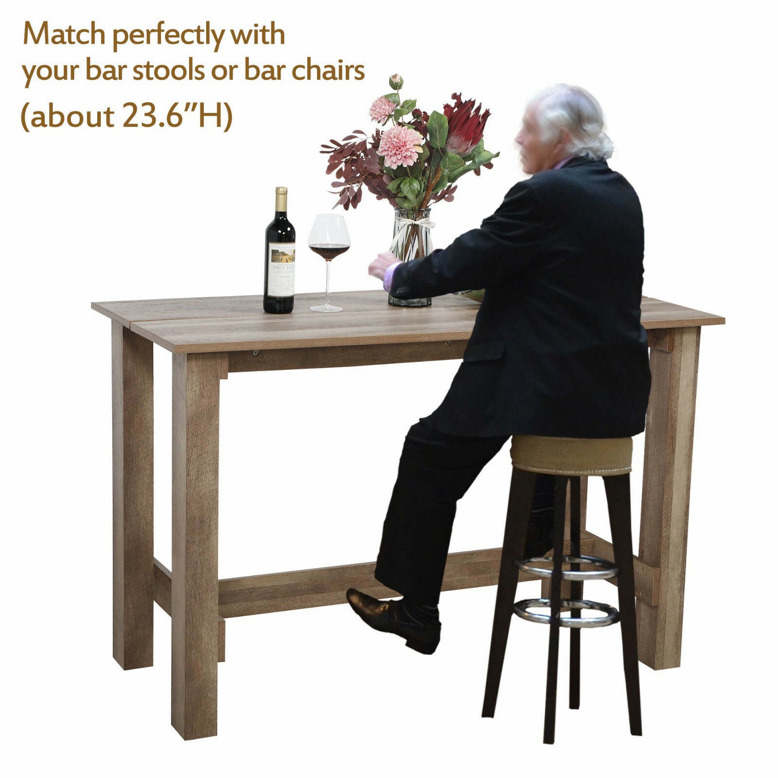 Counter Height Dining Table Breakfast Cafe Table Wooden Kitchen Bar ...