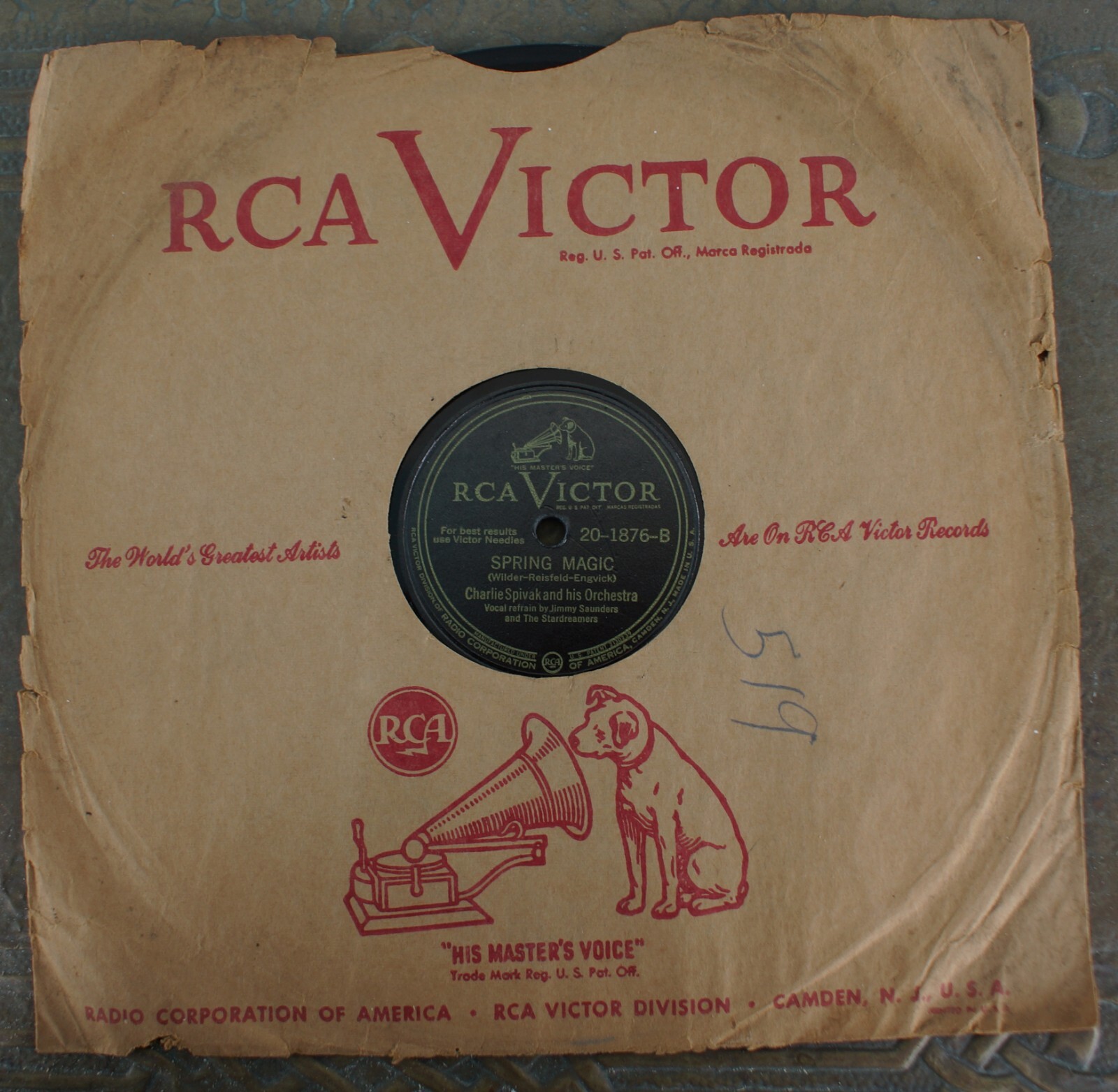 78 RPM Shellac Single Record CHARLIE SPIVAK-Along With Me (1946) RCA ...