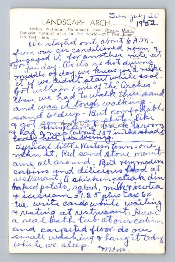 Landscape Arch MOAB Utah RPPC Vintage Arches National Park Reed Photo ...