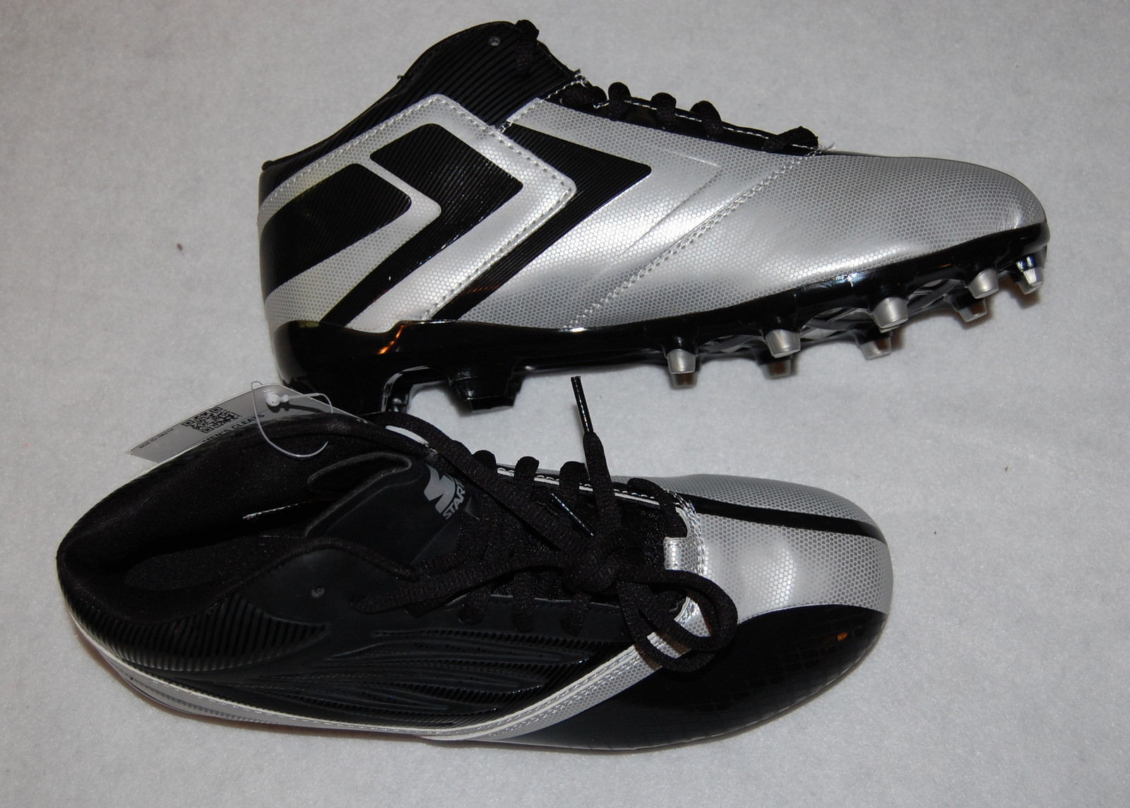 Mens Football Cleats BLACK SILVER Starter Size 8.5 LIGHTWEIGHT Mid ...