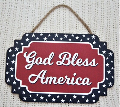 GOD BLESS AMERICA SIGN, 12" Scalloped Wood Patriotic Hanging Décor | eBay