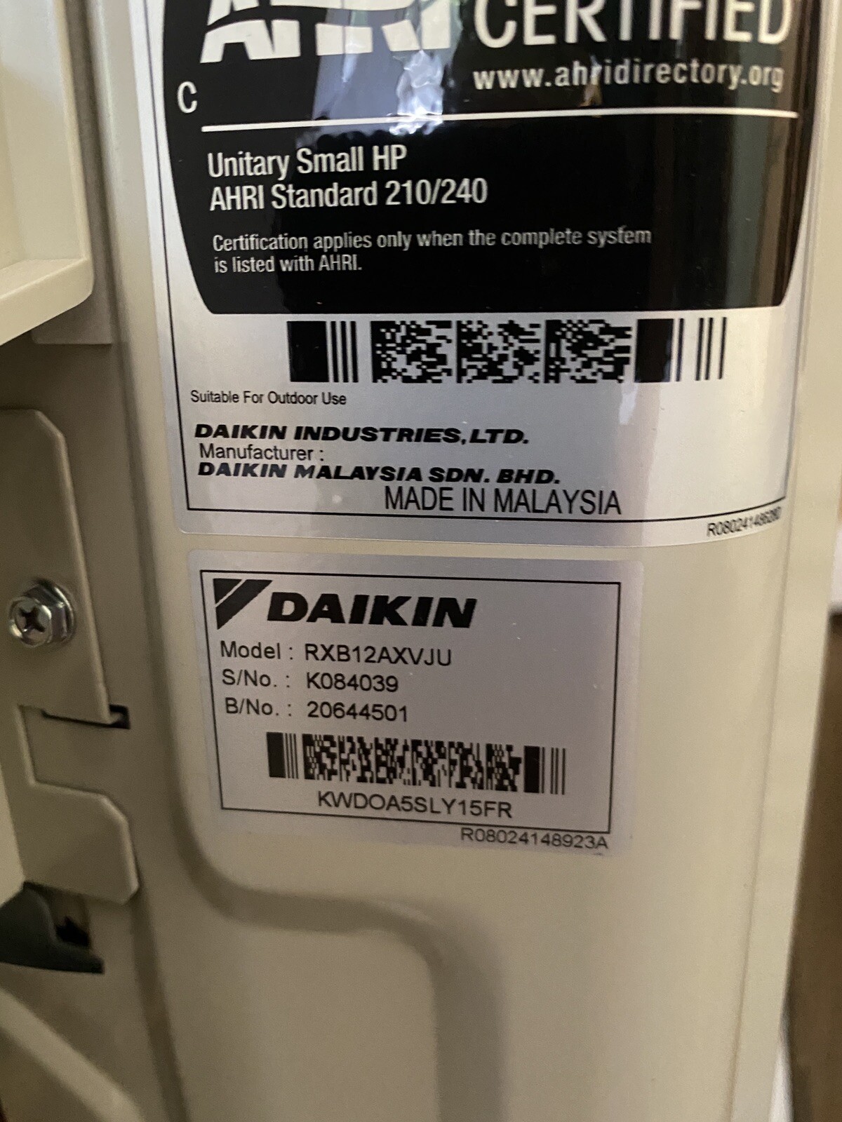 Daikin FTX12NMVJU/RX12NMVJU 1-Ton Wall Mounted 12,000BTU Heat Pump ...