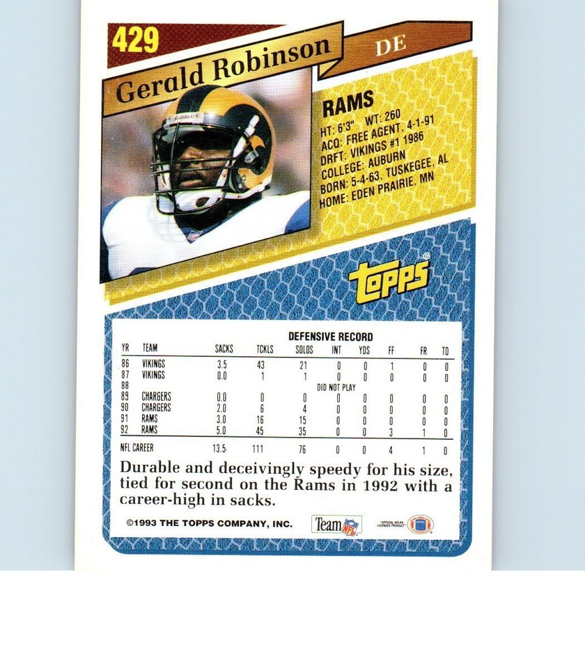 Gerald Robinson 429 Rams 1993 Topps NFL Football Trading Card | eBay