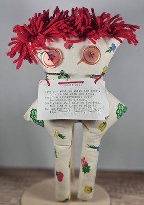 Vintage Dammit Doll With Vegetable Pattern & Red Yarn Hair Handmade ...