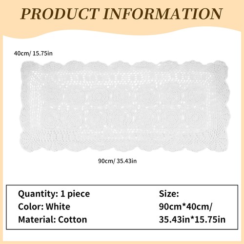 Cotton Handmade Crochet Lace Table Runner White Rectangle Coffee ...