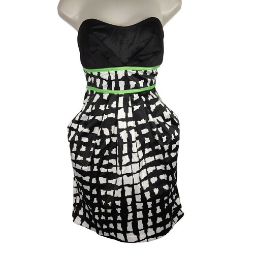 Ruby Rox Strapless Dress Juniors Size 9 Black White Green Geometric ...