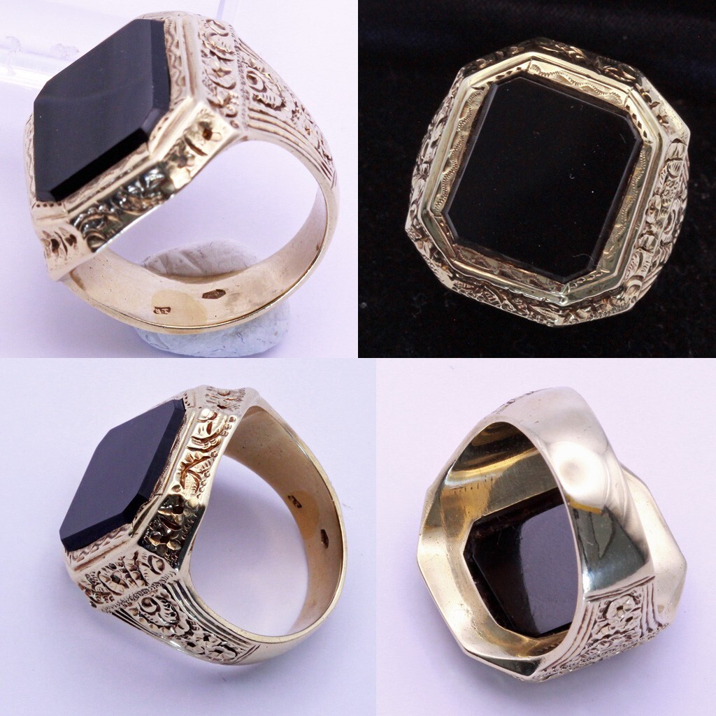 Antique Man's Signet Ring 14k Gold Onyx Austro-Hungar… - Gem