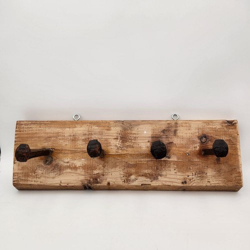Reclaimed Wood Wall Coat Rack w/4 Railroad Spike Hooks Rustic Country ...