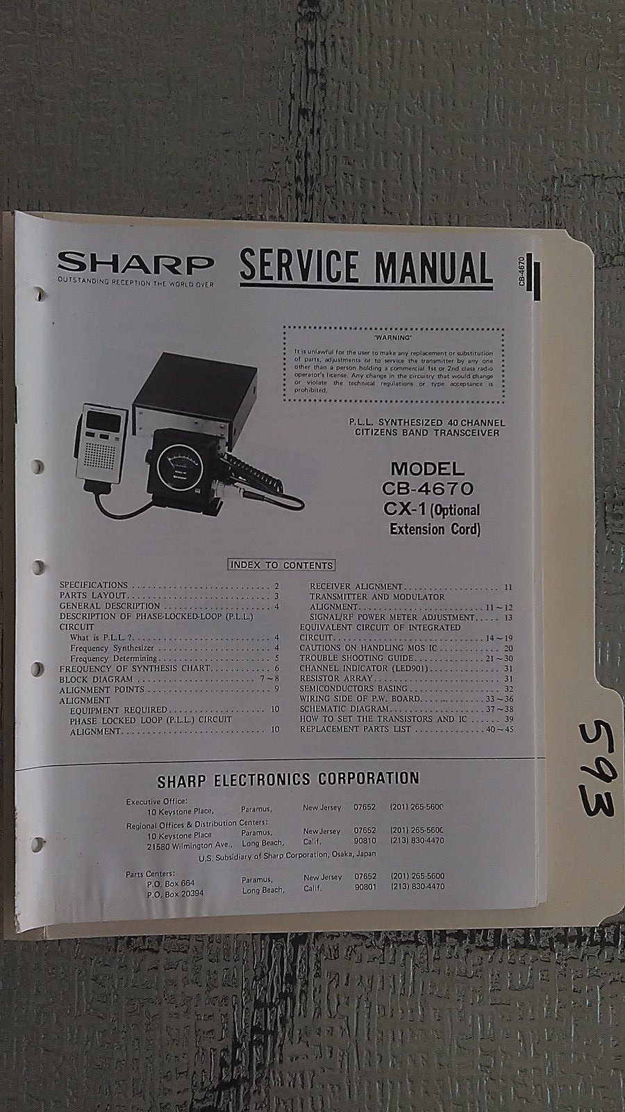 Sharp cb-4670 cx-1 service manual original repair book cb radio 40 ...