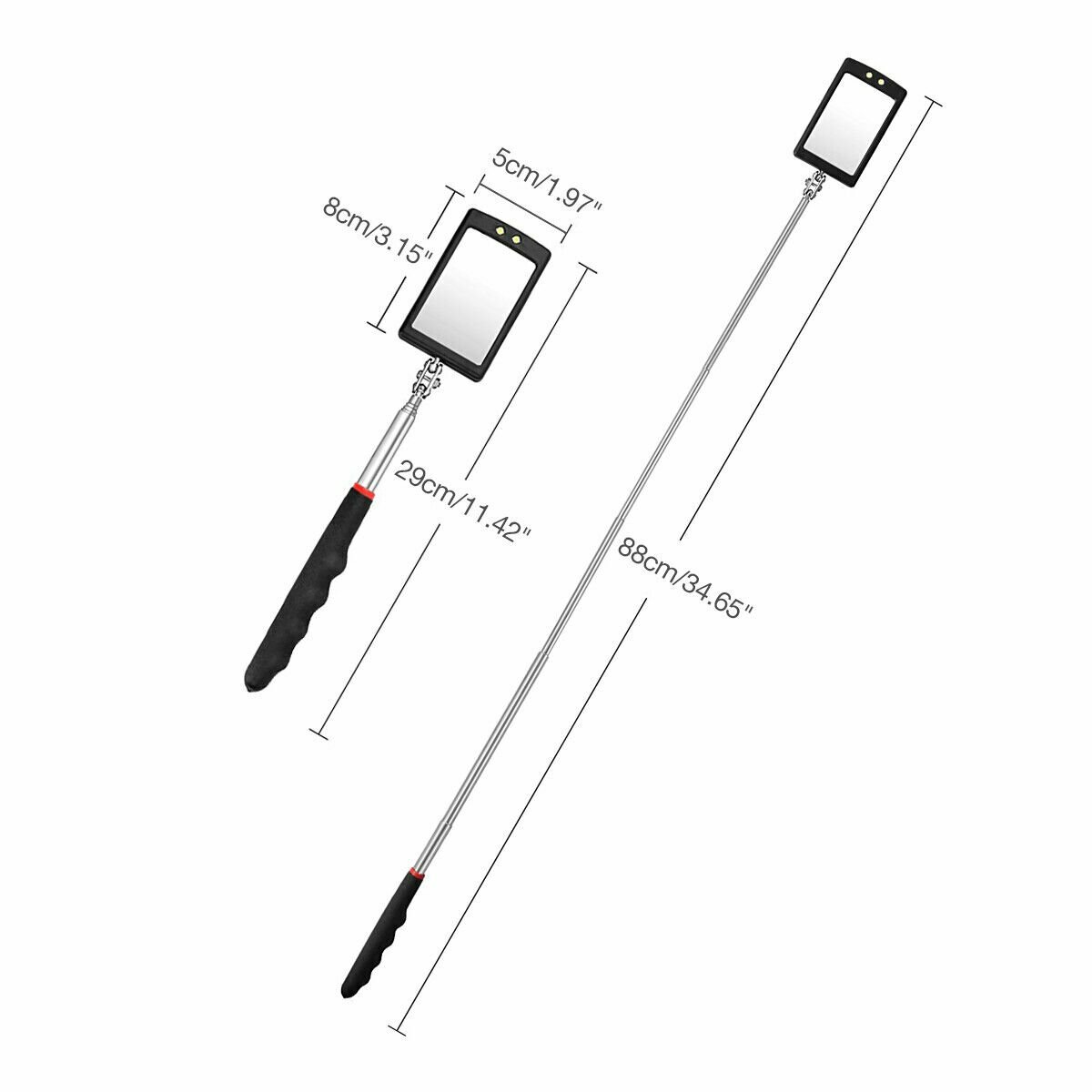 LED Lighted Mechanic Inspection Mirror Telescoping illuminate Swivel ...