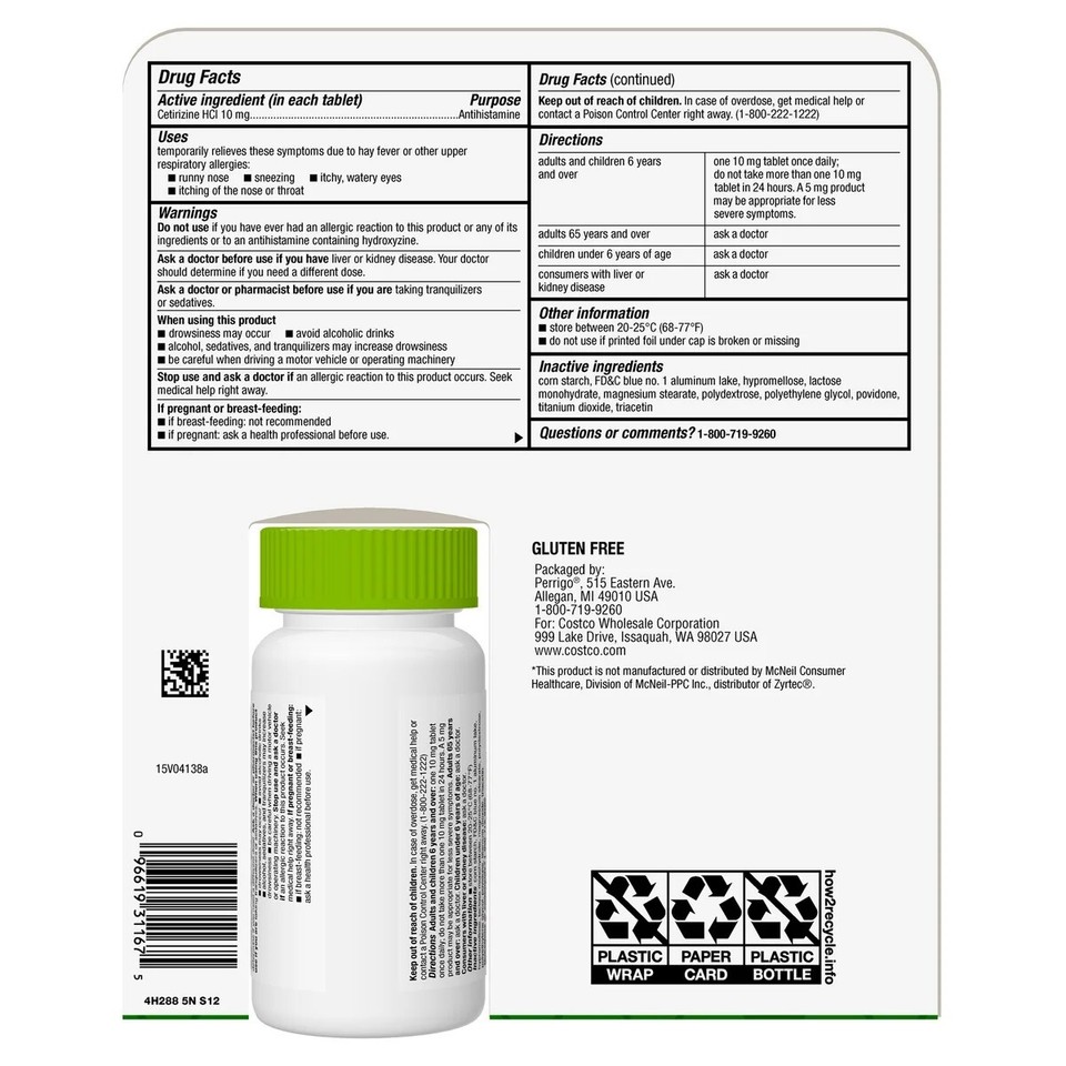 Kirkland 365 Tab.Aller-Tec Allergy Antihistamine 10mg 885181614457| eBay