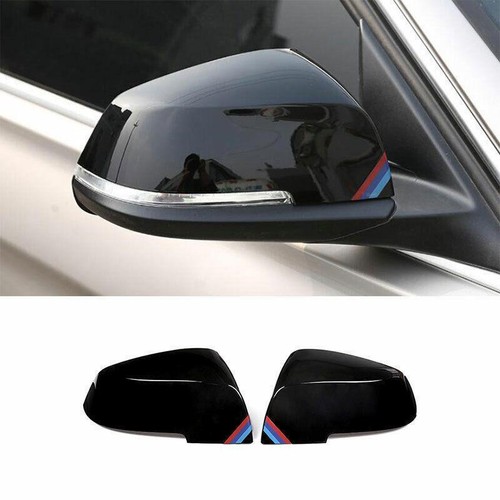 2PCS ABS Black Rear View Side Mirror Cover Trim For 2013 2014-2019 BMW ...