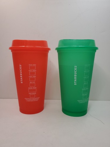 2 Starbucks NEON 16oz Grande Reusable Hot / Cold Cup 2 With LIDS BPA ...