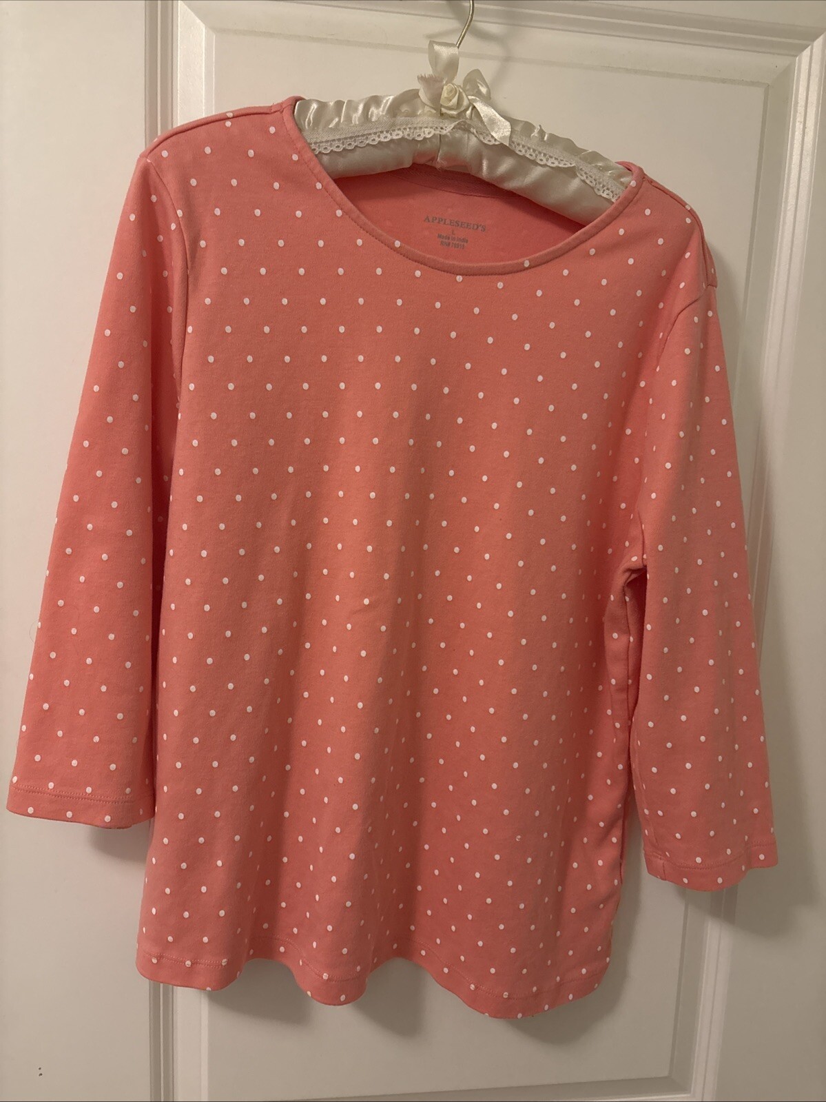 Appleseed's Size L-Pink/White Polka Dot 3/4-sleeve Cotton Blend Top-EUC ...