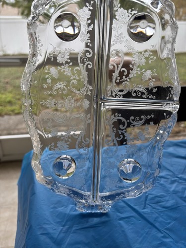 CAMBRIDGE ELEGANT ETCHED GLASS ROSE POINT PATTERN 3 PART RELISH SERVER ...