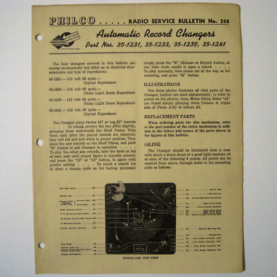 PHILCO ® Models 35-1231 35-1233 35-1239 35-1241 Changer Service Manual ...