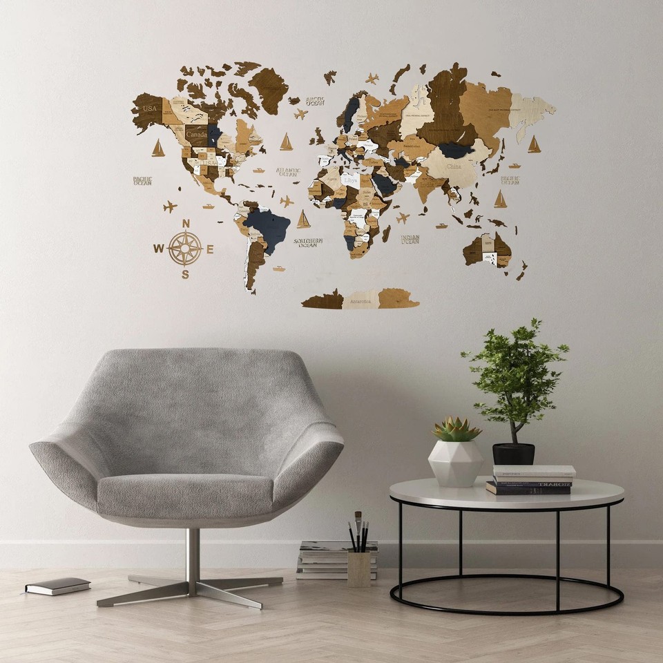 WoodLeo Wooden World Map 3D Art Large Wall Decor - Size (M, L, XL) Any ...