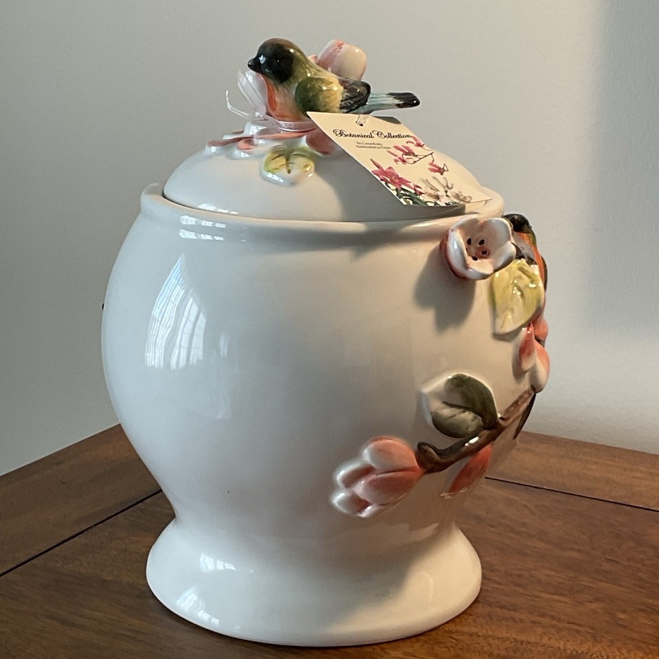 Corner Ruby Botanical Collection Birds & Flowers Covered Canister - NEW ...