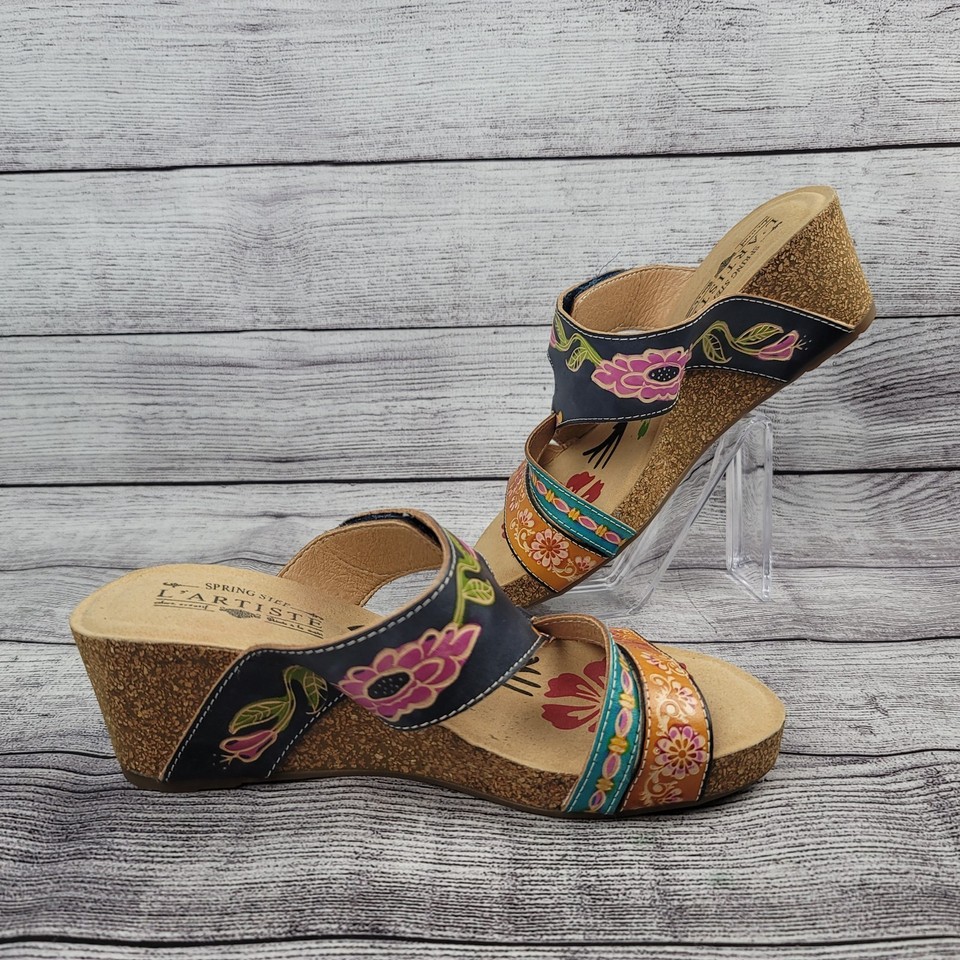 Spring Step L'Artiste Swan Sandals Leather Wedge Shoes Womens 37 EU 6.5 ...