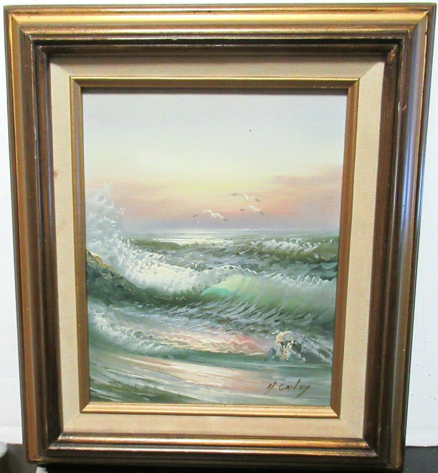 H.GAILEY ORIGINAL OIL ON BOARD BIRDS SEASCAPE WAVES PAINTING | eBay
