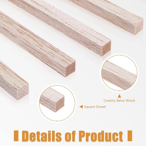 30 Pack Craft Wooden Dowel Rods Balsa Wood Square 6x6x305 mm for DIY ...