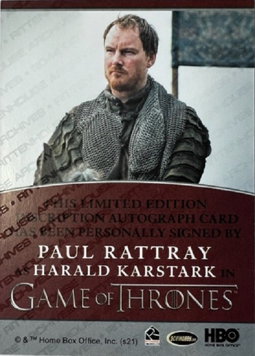 Paul Rattray Inscription Autograph from Game of Thrones Complete Series ...