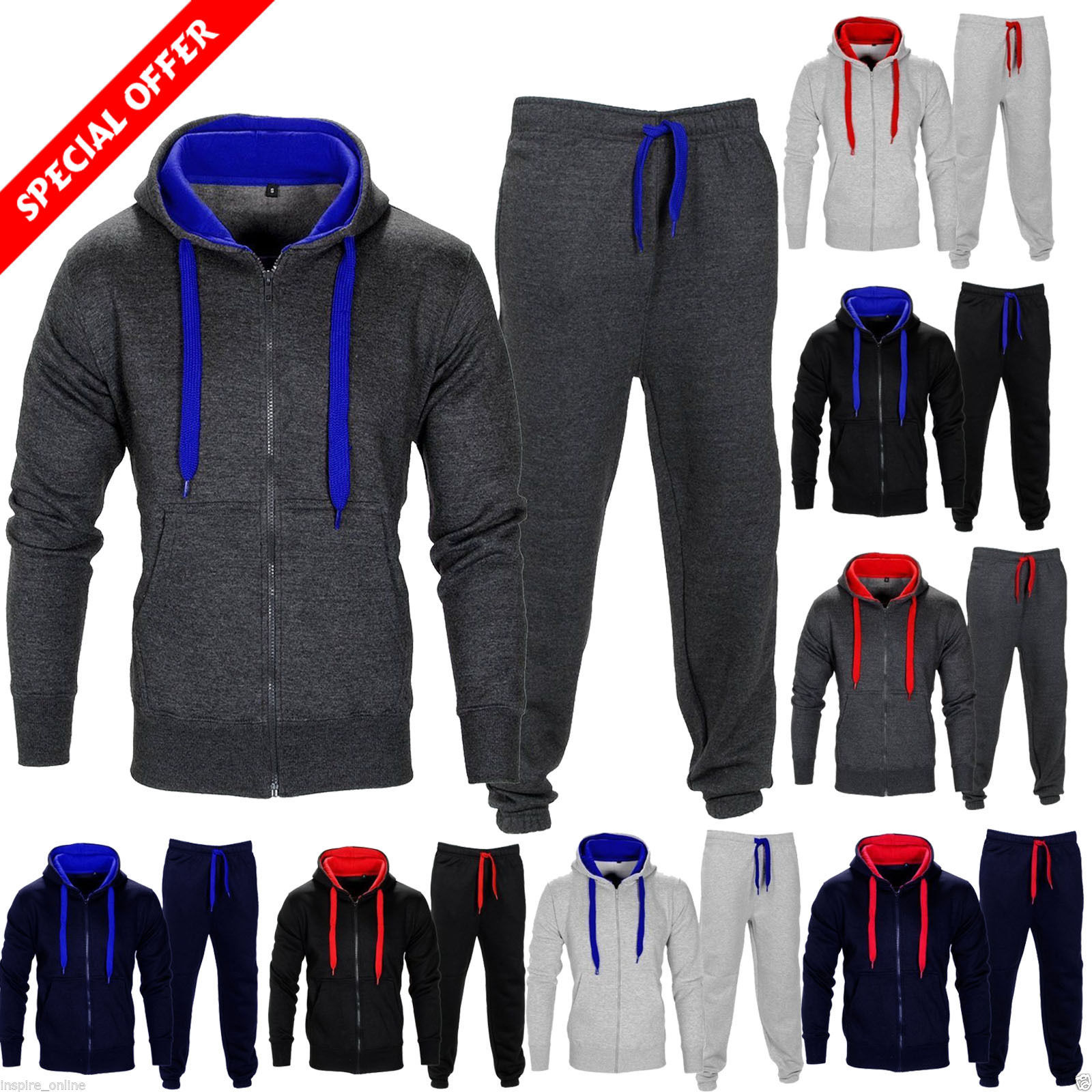 NEW MENS TRACKSUIT SET FLEECE HOODIE TOP BOTTOMS JOGGERS GYM TRACKIES ...
