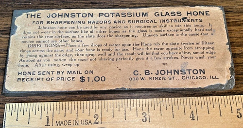 Johnston Potassium Glass Hone Vintage Razor Instrument Block Chicago ...