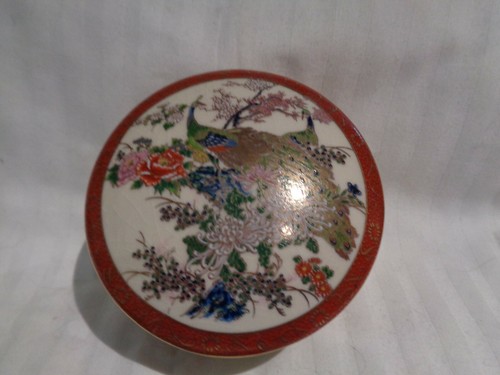 Vintage Sathuma Japan Painted Peacock Trinket Dish Covered Porcelain | eBay