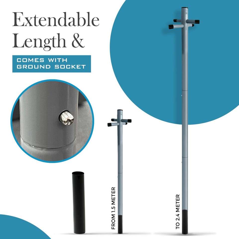 2.4m Galvanised Heavy Duty Clothes Washing Line Post Pole With Socket ...