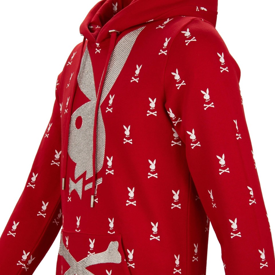 Philipp Plein X Playboy Bunny Hoodie Sweater With Crystals Logo Red ...